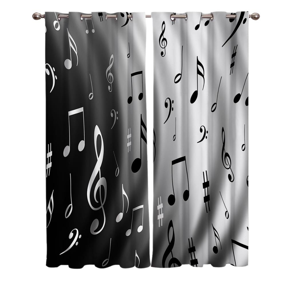 Water Wave Music Black White Musical Notes Window Curtains Living Room ...