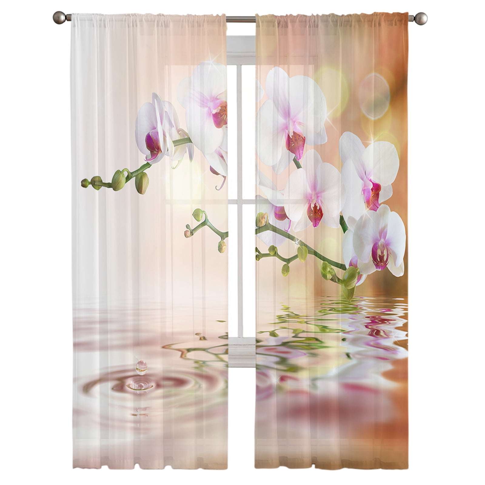 Water Wave Orchid Inverted Image Sheer Curtain for Living Room Bedroom ...