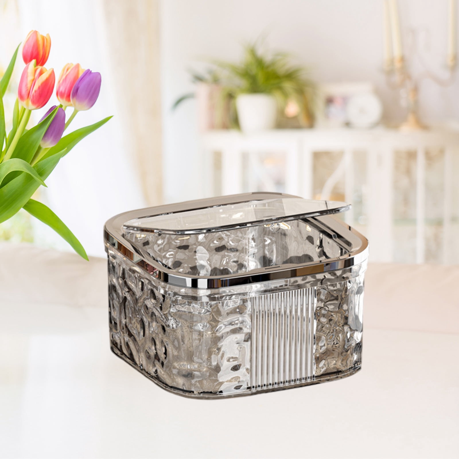 Water Wave Pattern Desktop Press Lid Trash Can | Glacier Style Plastic ...