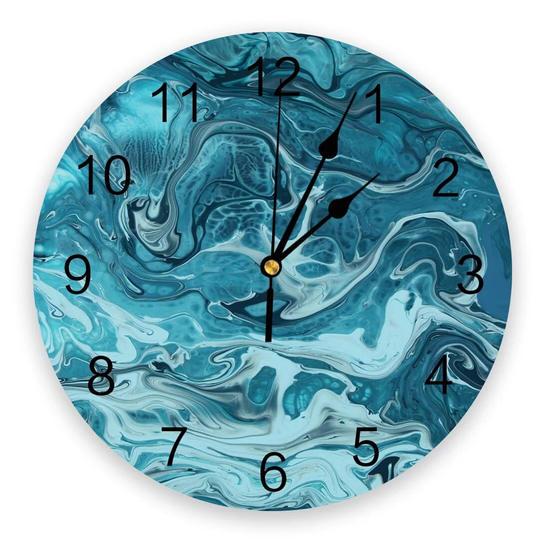 Water Wave Texture Blue White Marble Wall Clocks Silent Home Cafe ...