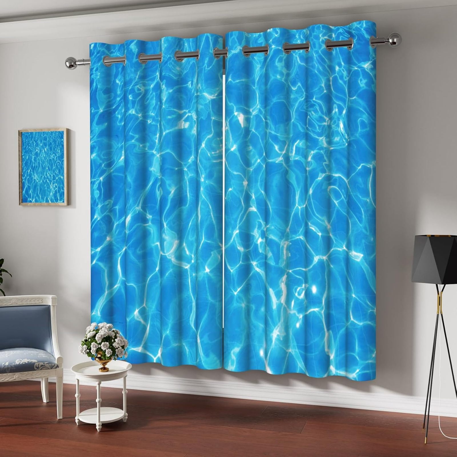 Water Wave Window Curtains Summer Blue Water Swimming Pool Wave ...