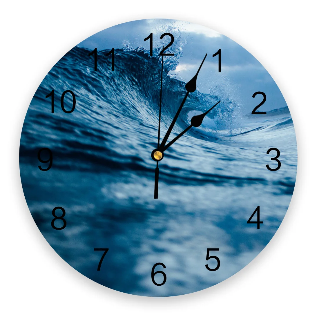 Water Waves Blue Ocean Design Wall Clocks Silent Home Cafe Office Wall ...
