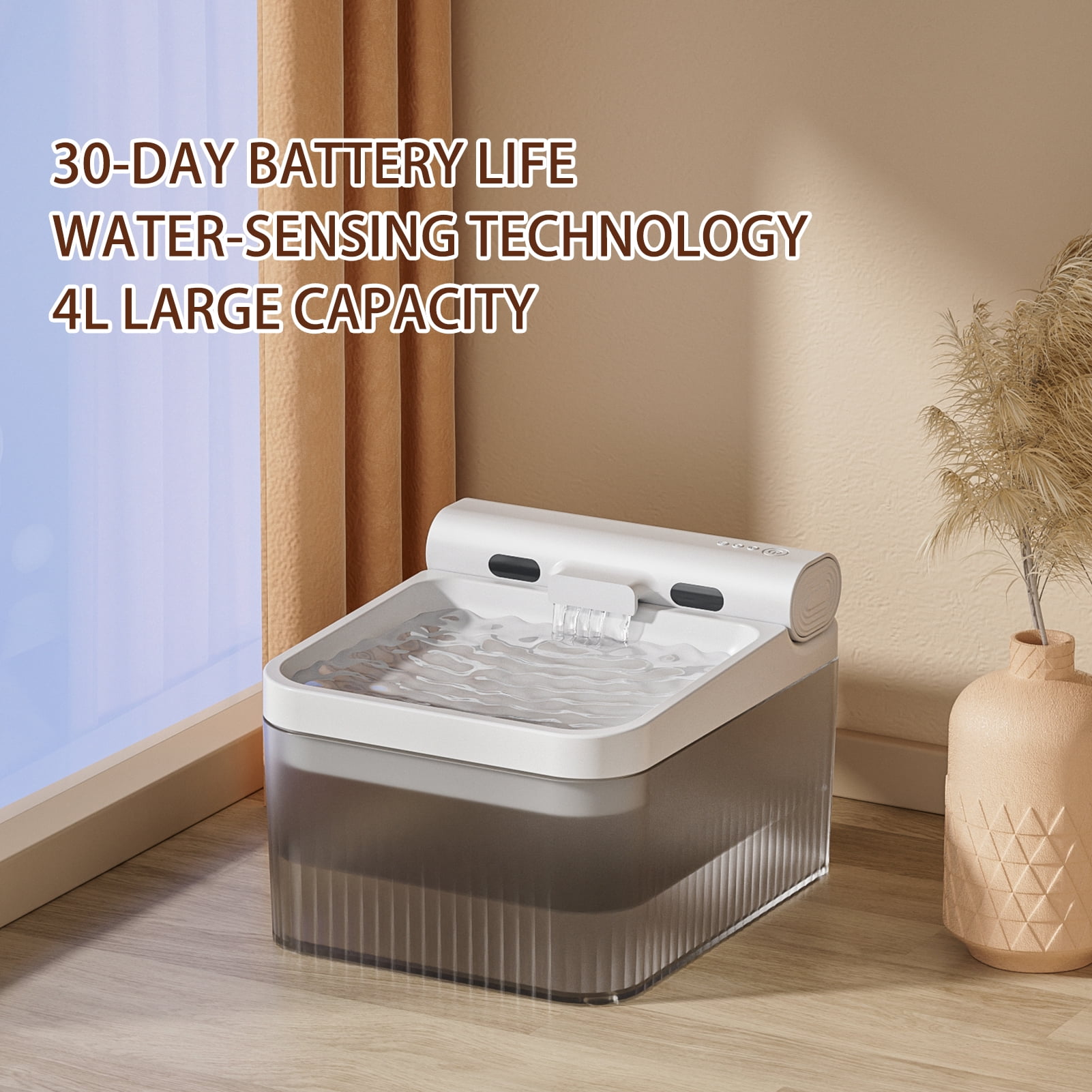 Water Wireless Cat Water Fountain Battery Operated 4L For Pets Dog Cat ...