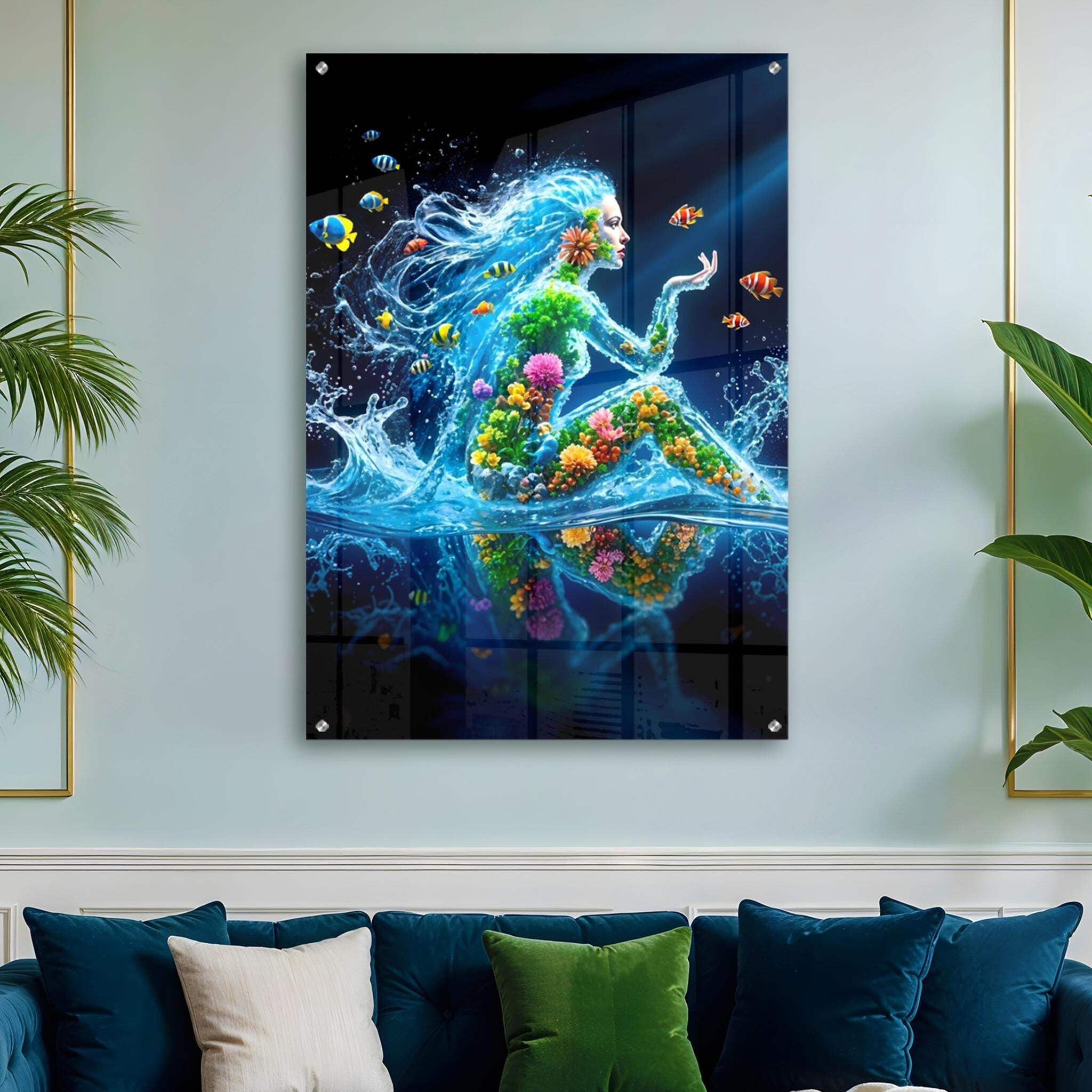 Water Woman Fishes Acrylic Print Luminous Ocean Art Home Decor ...