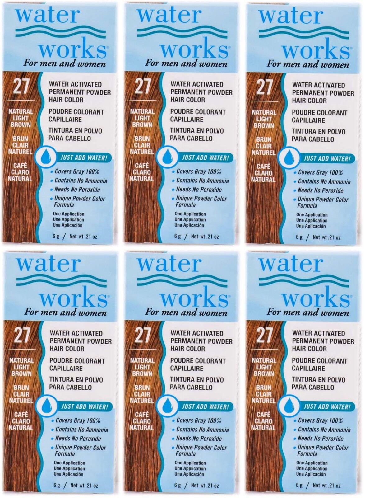 Water Works Permanent Powder Hair Dye #27 Natural Light Brown, 100% ...