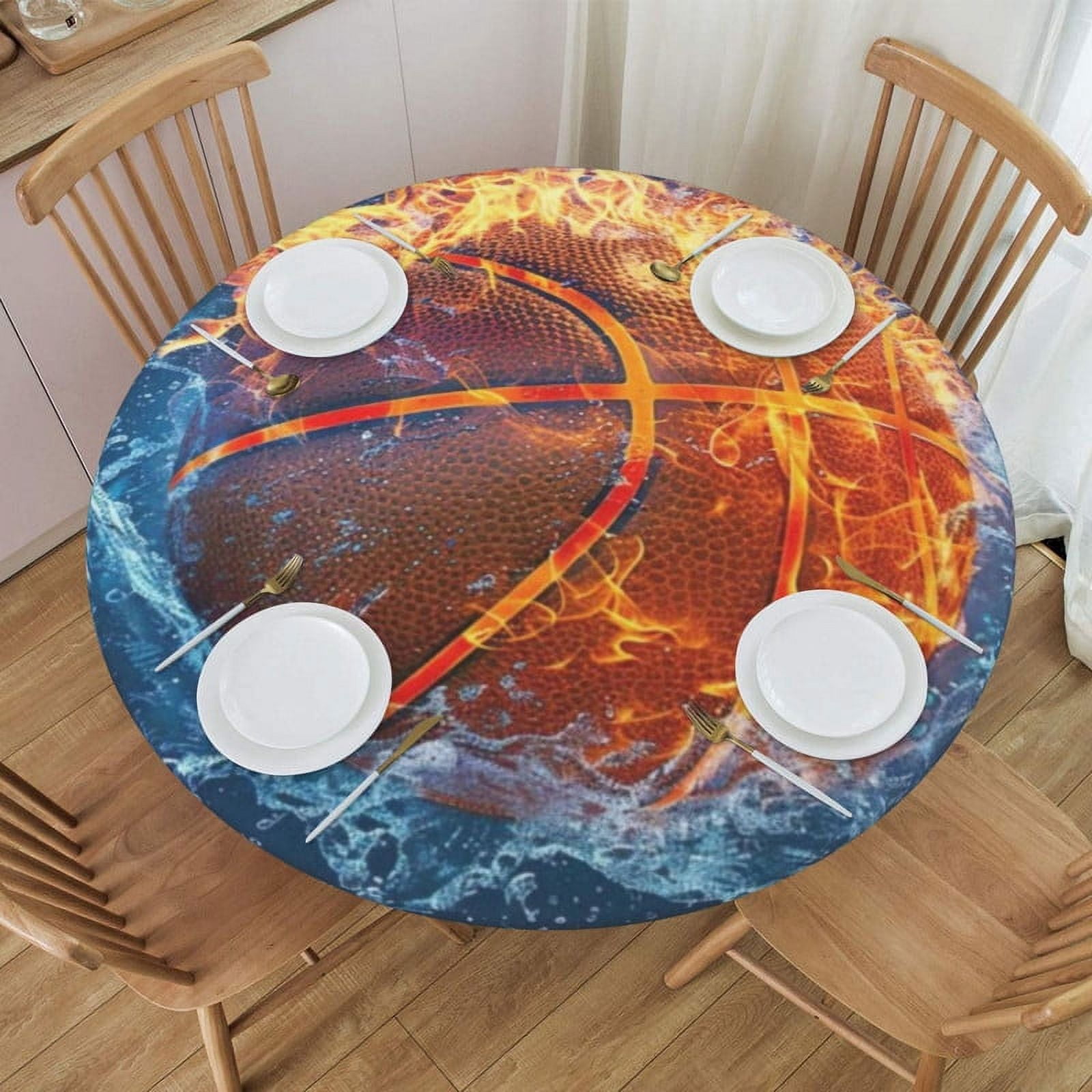 Water and Fire Basketball Round Fitted Tablecloth with Elastic Fitted ...