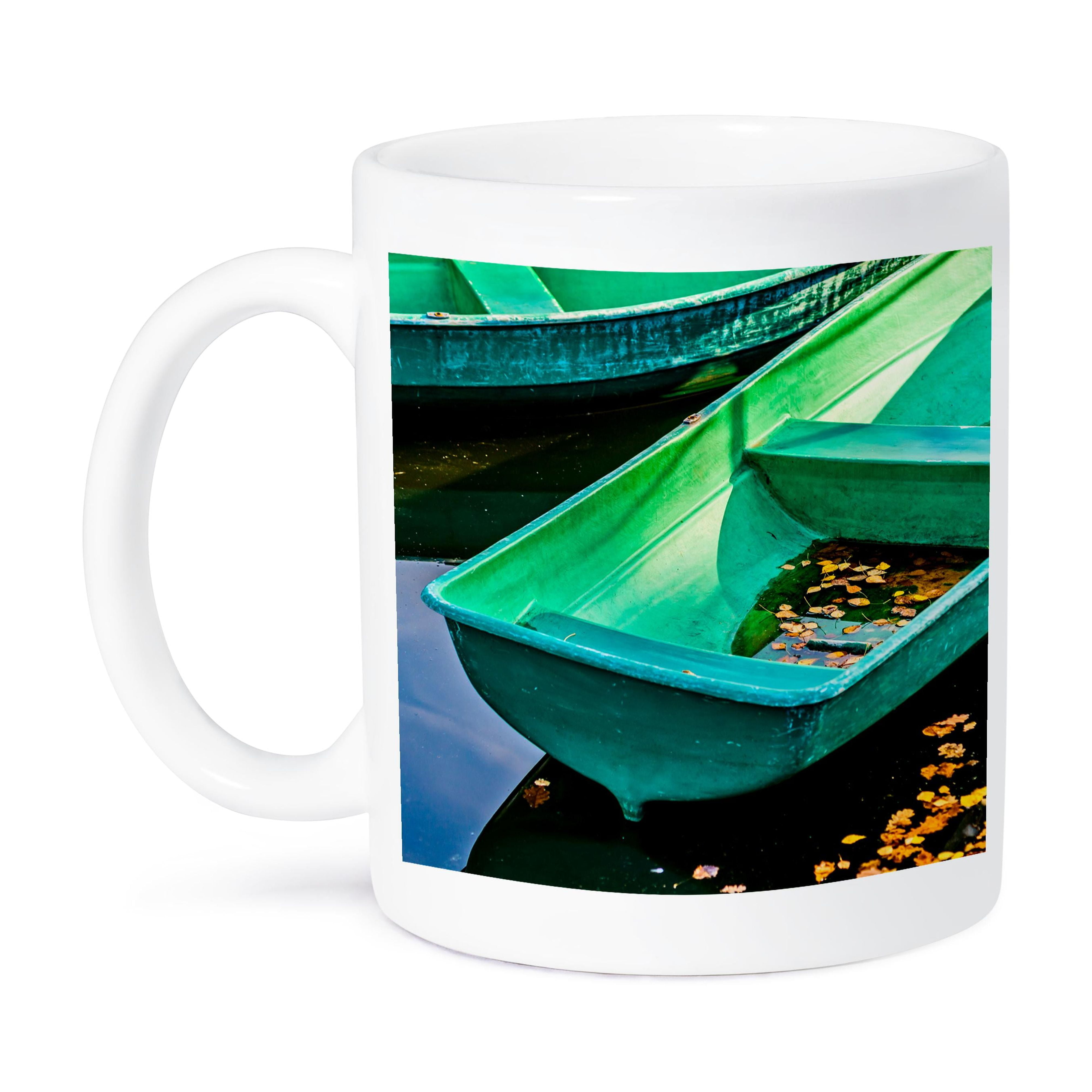 3dRose, Water and leaves inside a green leisure boat. Golden autumn ...