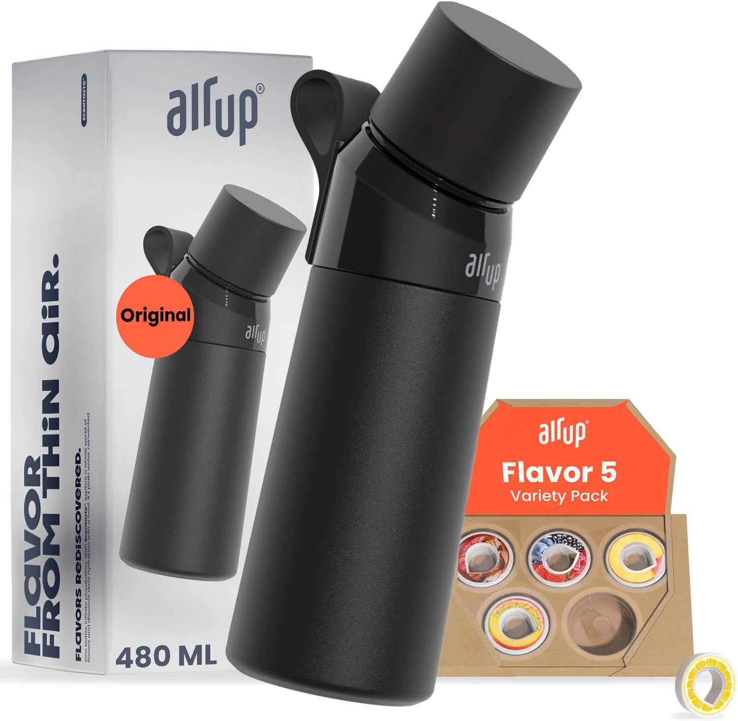 Water bottle (16oz) Steel Black + 5x pods Flavor Fiesta | Sugar free ...