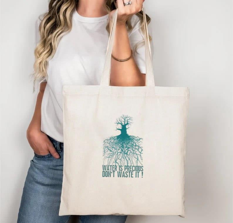 Water is Precious Tote Bag with Clean Blue Graphic Promoting ...