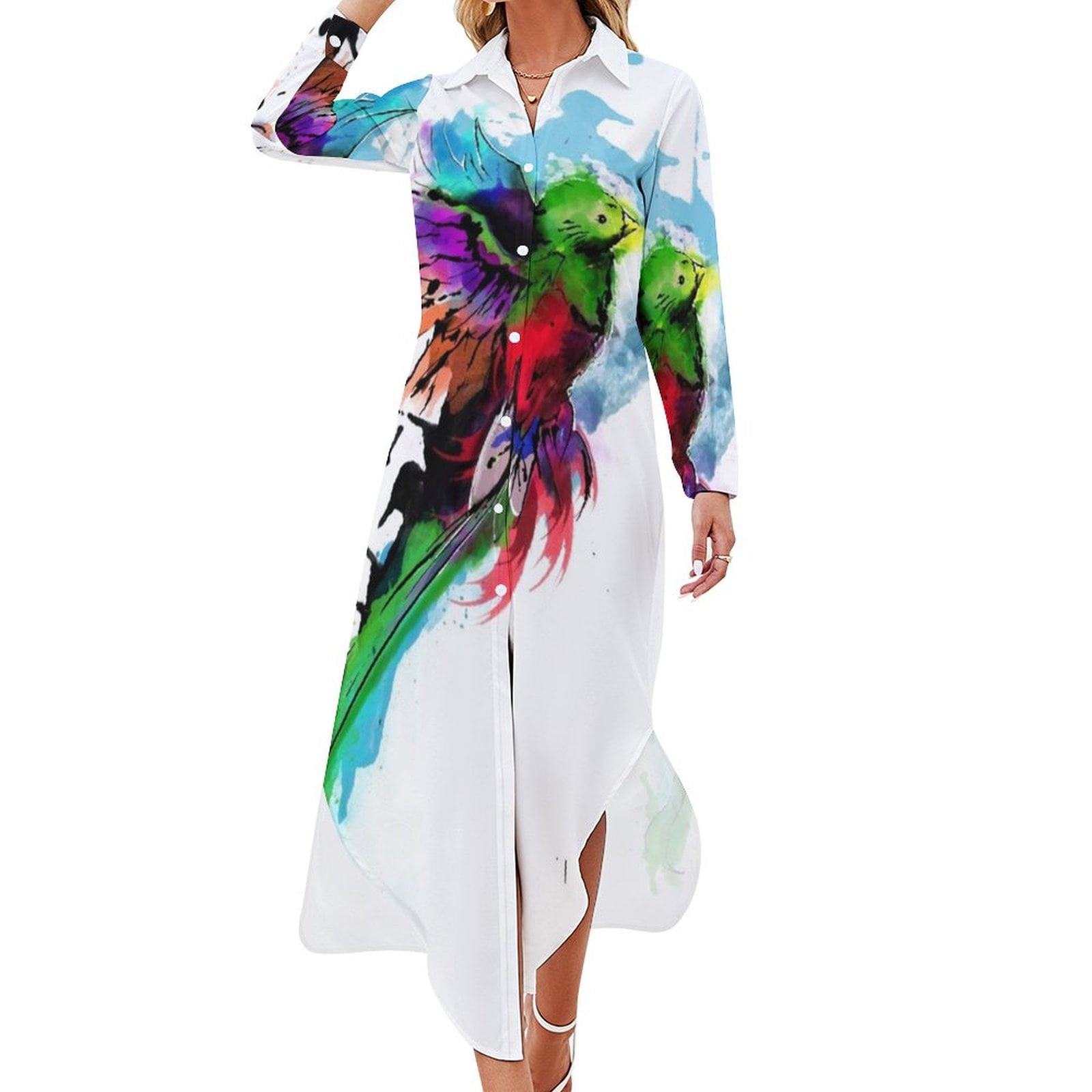 WaterColor Quetzal from Guatemala Long Sleeved Shirt Dress bandage ...