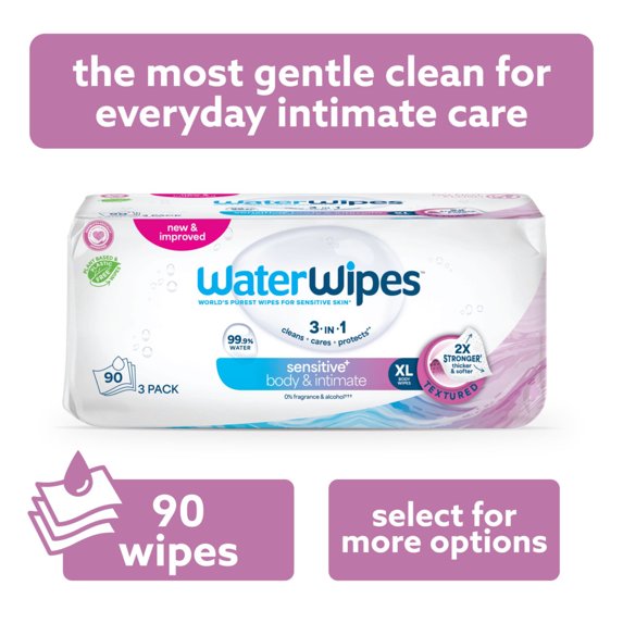 WaterWipes Large Adult Care Sensitive Wipes, 99.9% Water Based, 3 Packs ...