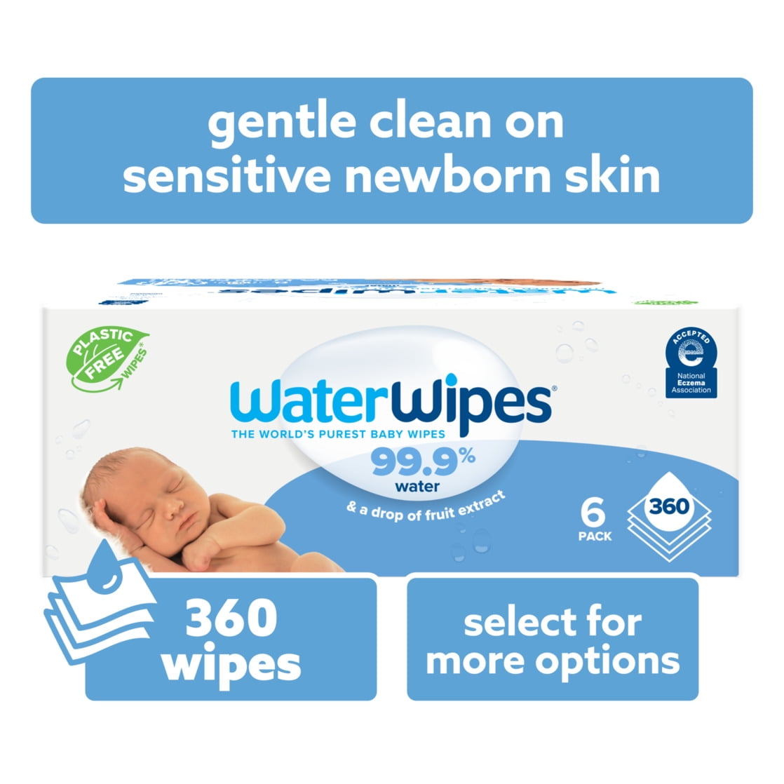 WaterWipes Original 99.9% Water Based Baby Wipes, Unscented, 6 ...