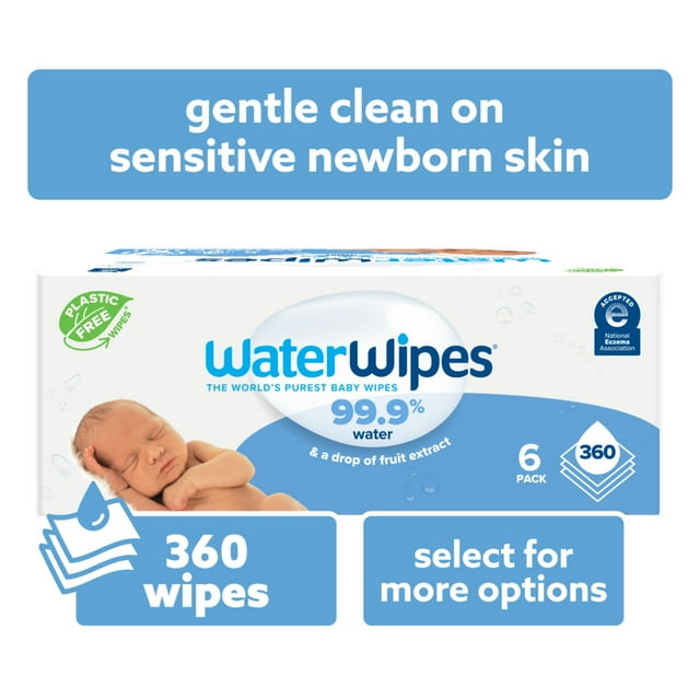 WaterWipes Original 99.9% Water Based Baby Wipes, Unscented, 6 ...