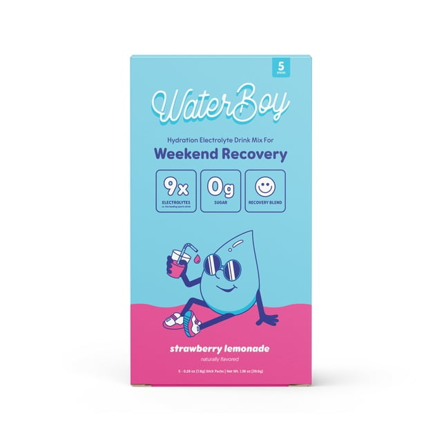 Waterboy Hydration and Weekend Recovery Powder Packets, Strawberry ...