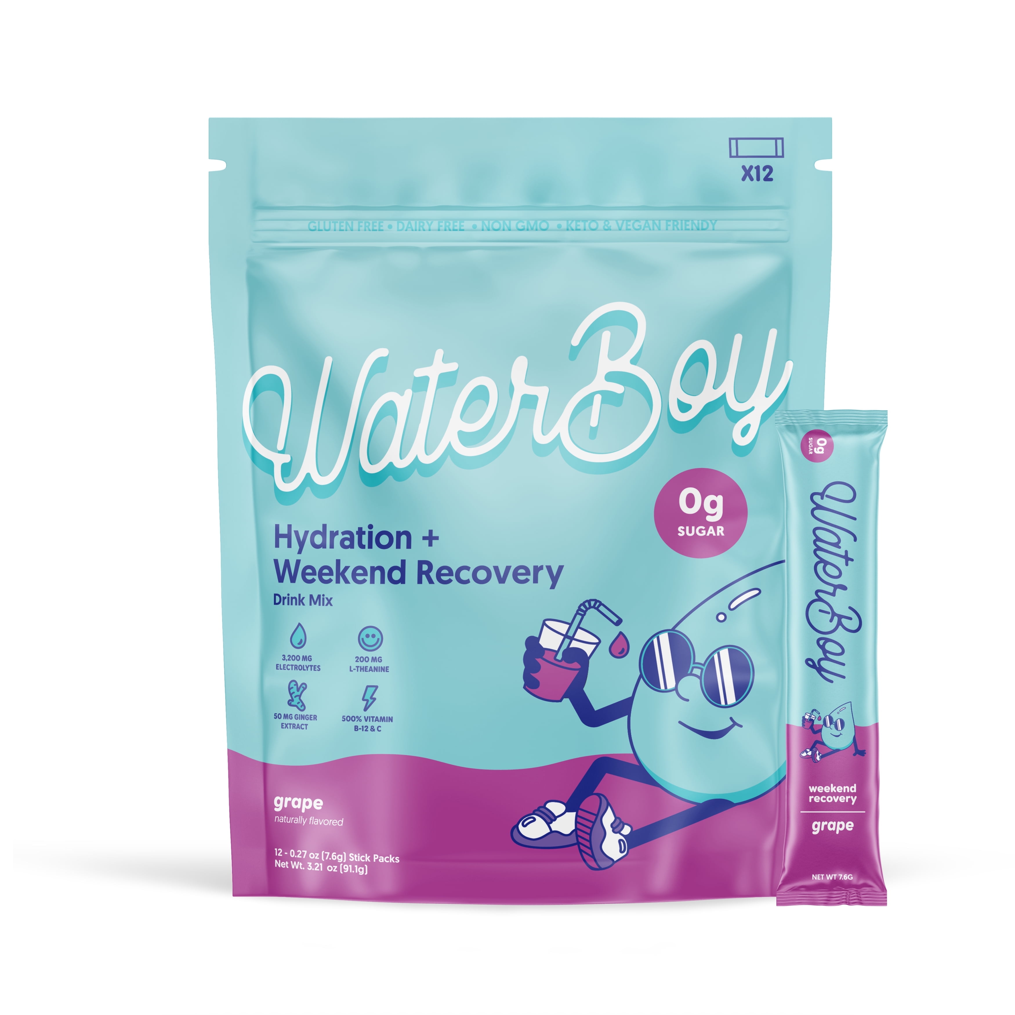 Waterboy Low Sodium Instant Drink, Sugar-Free Electrolyte Powder, Grape ...