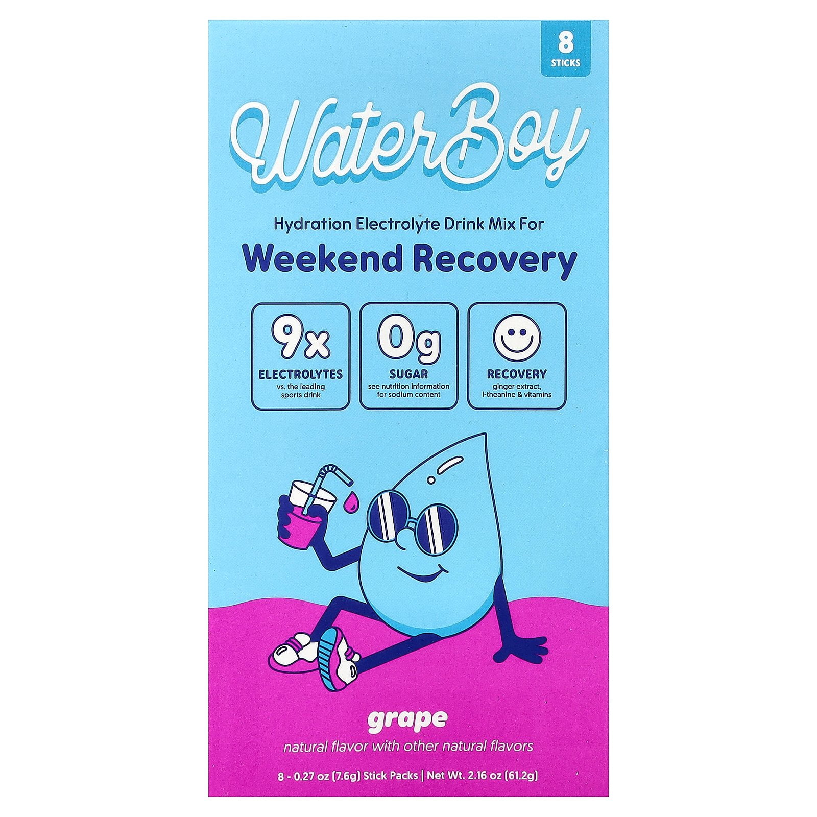 Waterboy Weekend Recovery, Hydration Electrolyte Drink Mix, Grape, 8 ...