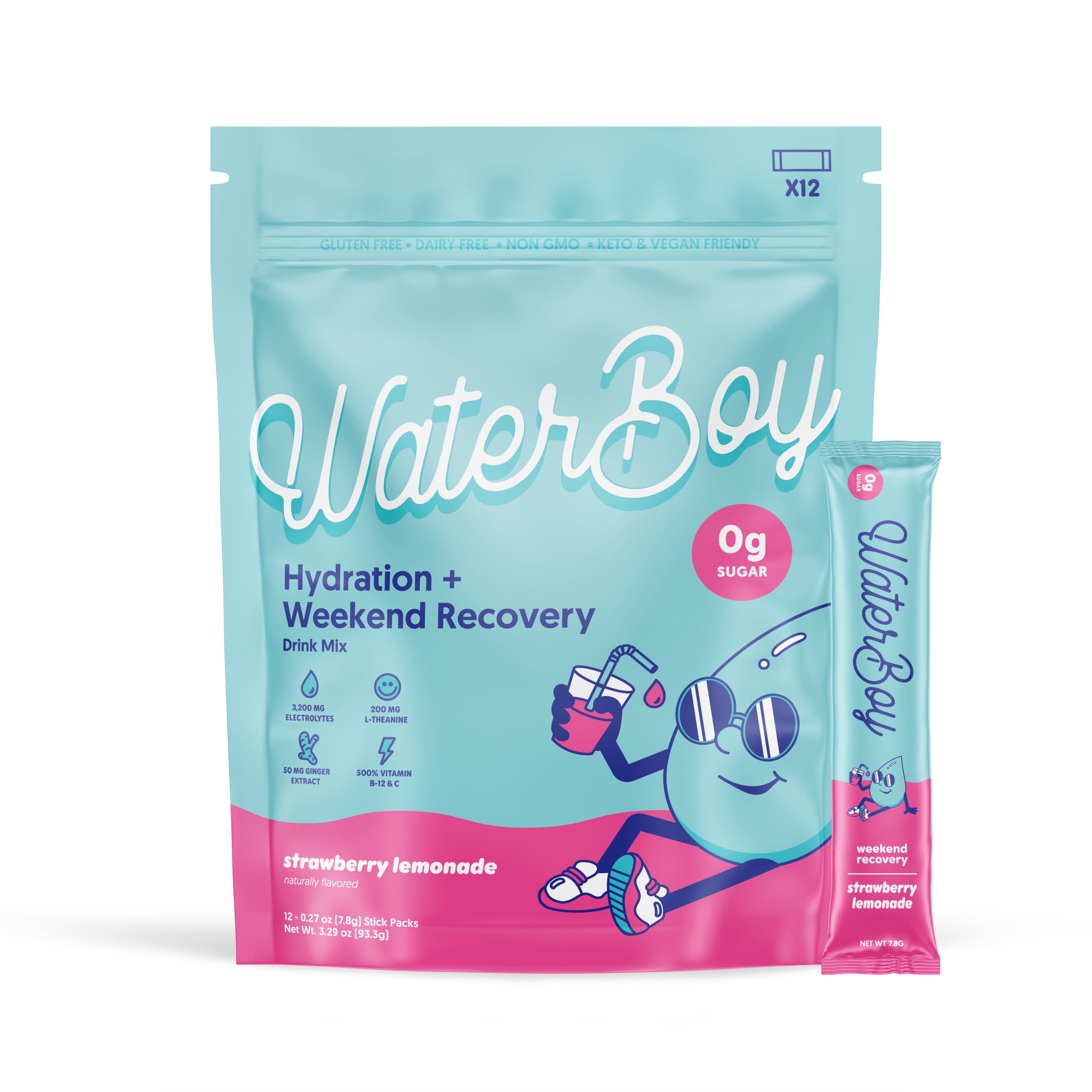 Waterboy Weekend Recovery Electrolyte Powder, Strawberry Lemonade, 12 ...