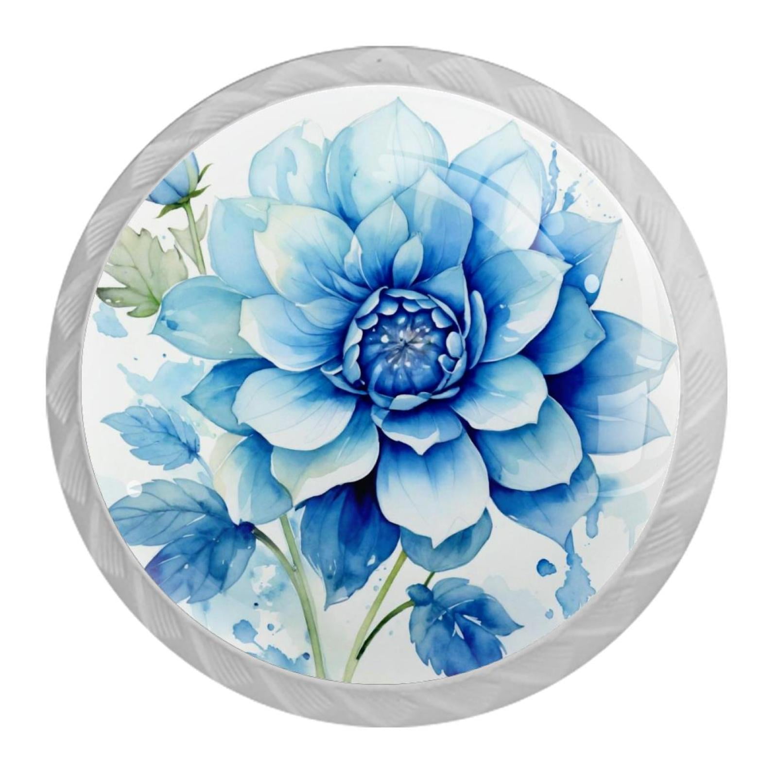 Watercoloor Blue Flower print Custom Drawer Knobs - Transparent Cabinet ...