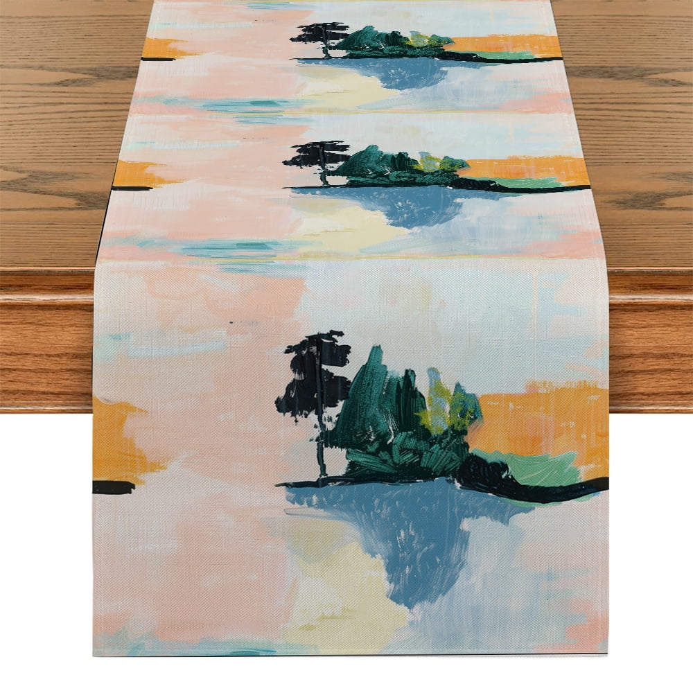 Watercolor Abstract Block Graffiti Table Runners Washable Dresser ...