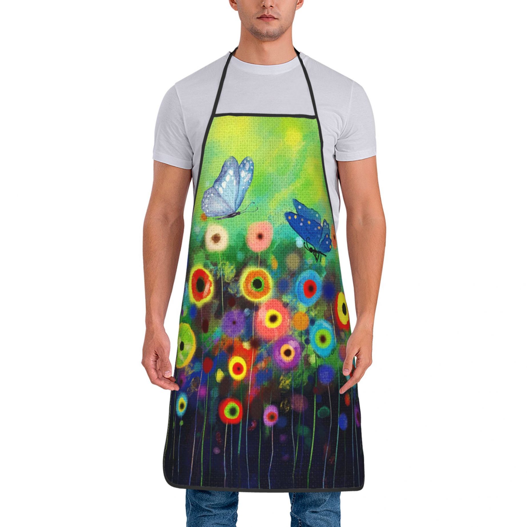 Watercolor Abstract Flower Butterfly Aprons for Women Men Waterproof ...