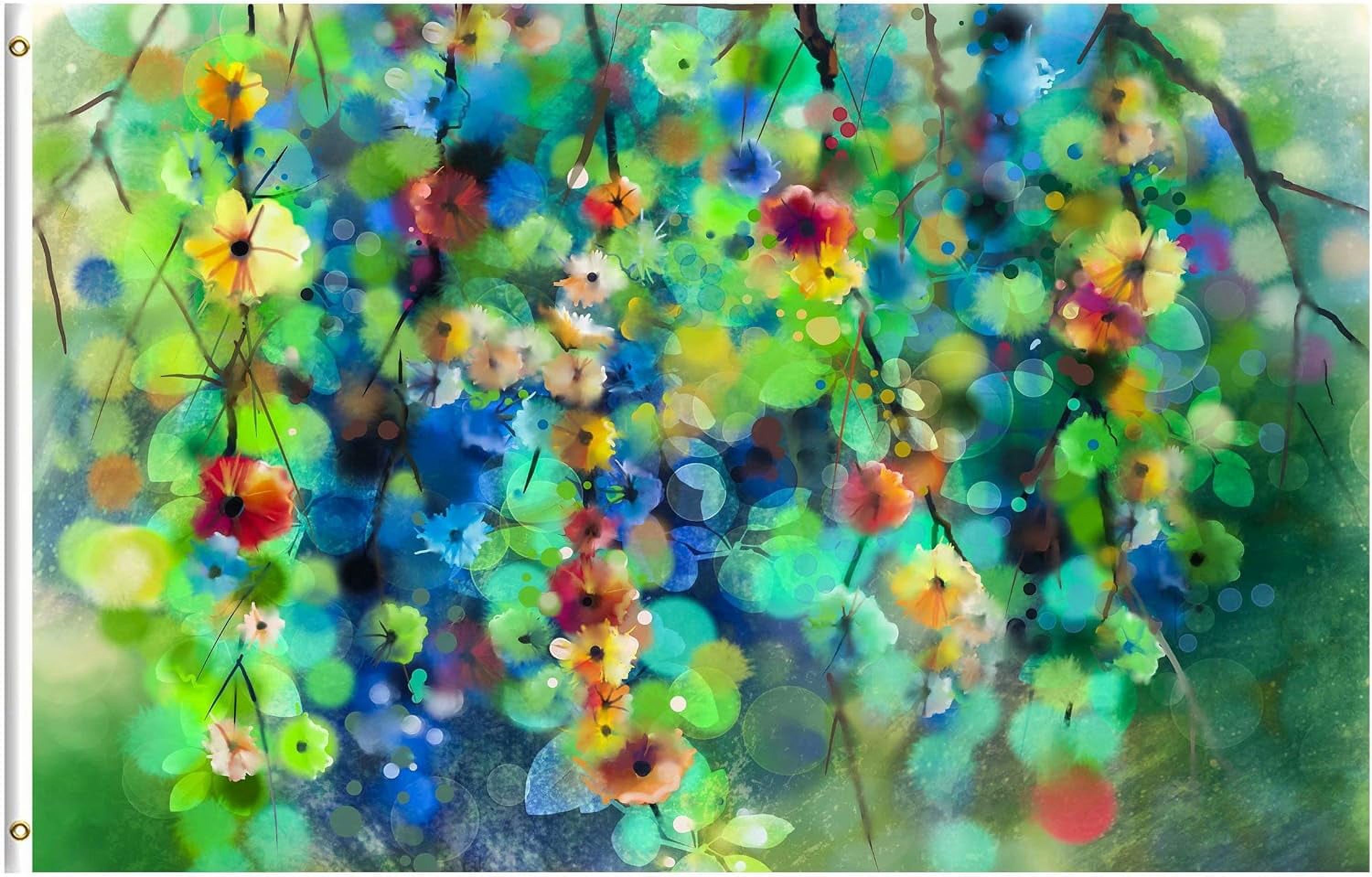 Watercolor Abstract Spring Seasonal Green Floral Leaves Flowers Nature ...