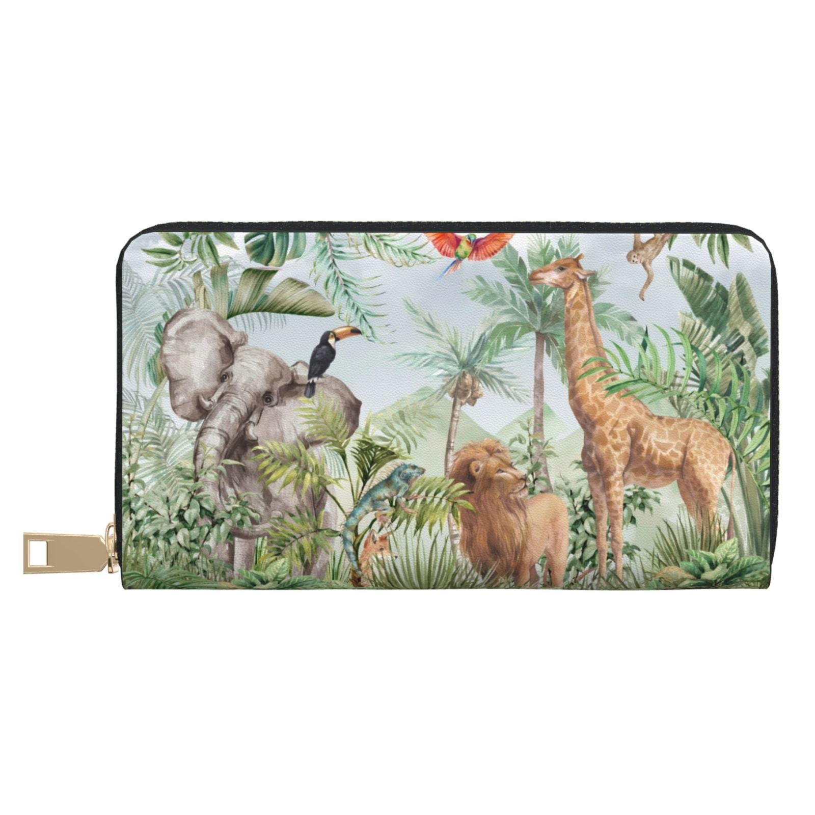 Watercolor African Animals Wildlife Wallet Women, Leather Bifold Multi ...