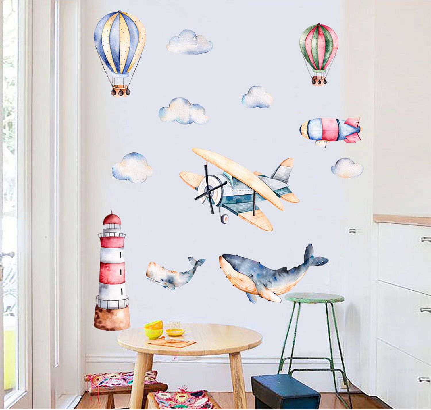 Watercolor Airplane Wall Decals DIY Aircraft Wall Stickers Hot Air ...