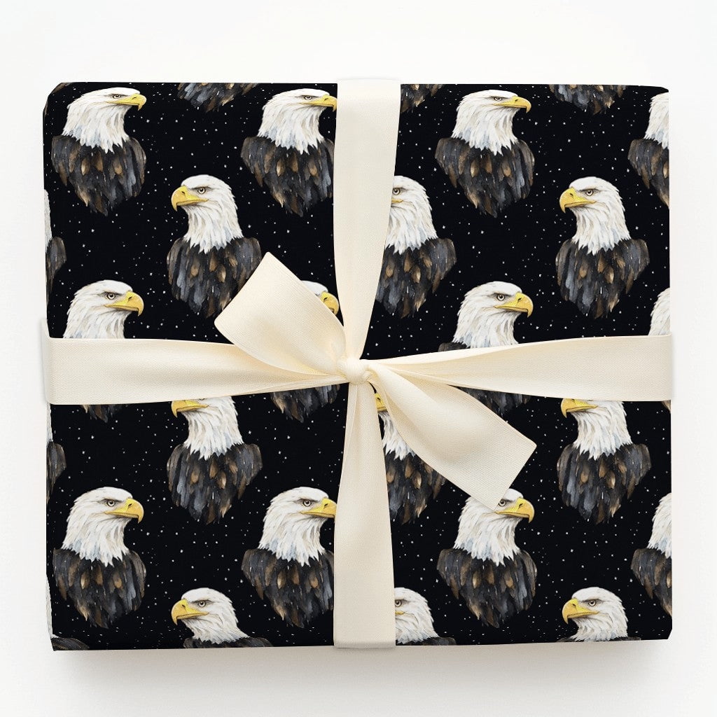 Watercolor American Bald Eagle Starry Night Gift Wrapping Paper ...