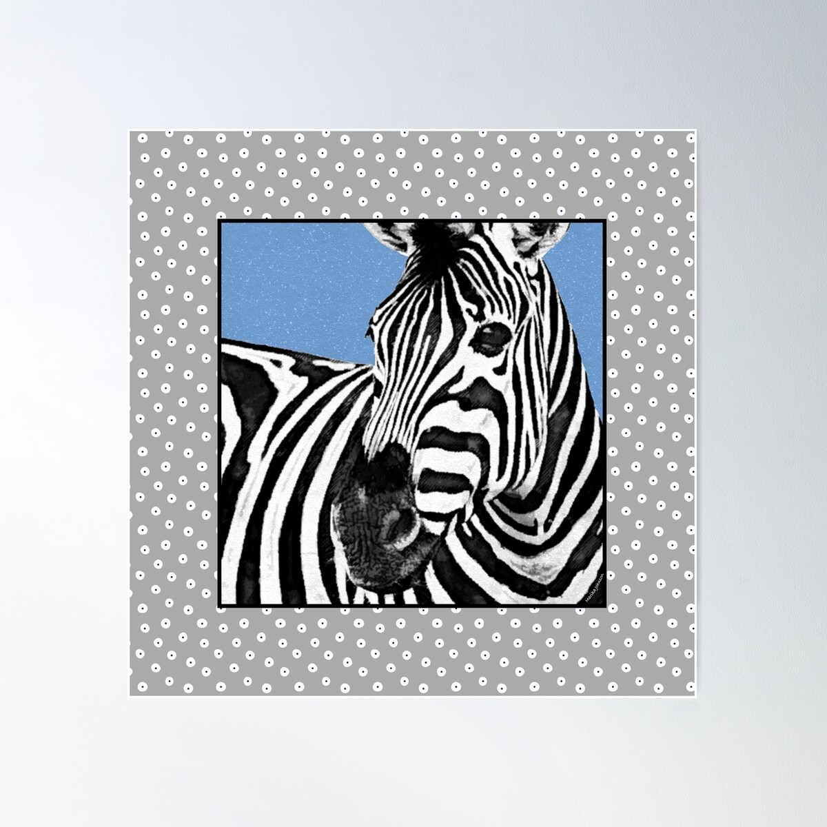 Watercolor And Ink Zebra In Polka Dot Frame Poster Wall Art, Modern ...