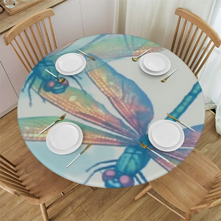 Watercolor Animal Dragonfly Round Fitted Tablecloth Round Table Cover ...