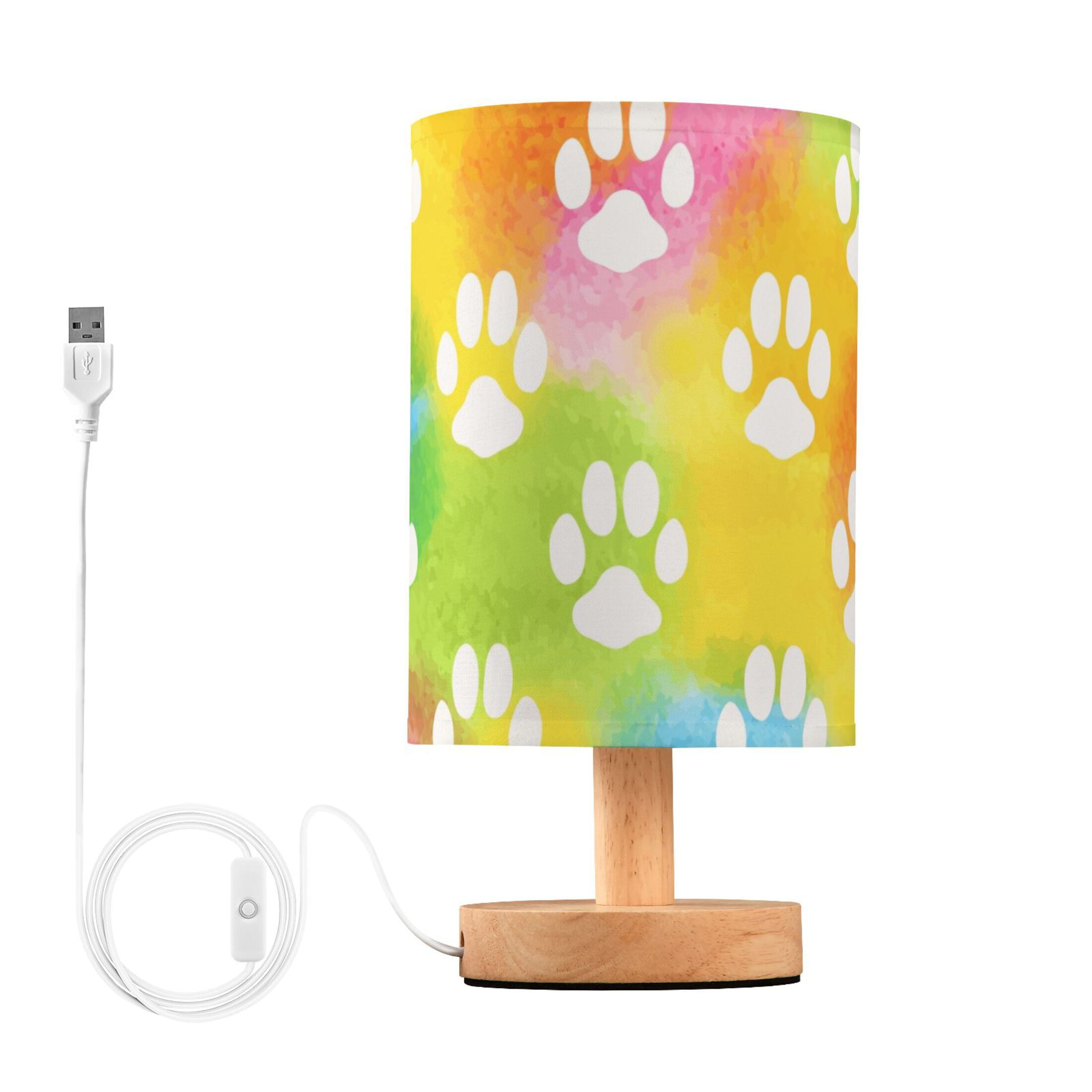 Watercolor Animal Footprint Bedside Table Lamp LED Warm Lights with USB ...