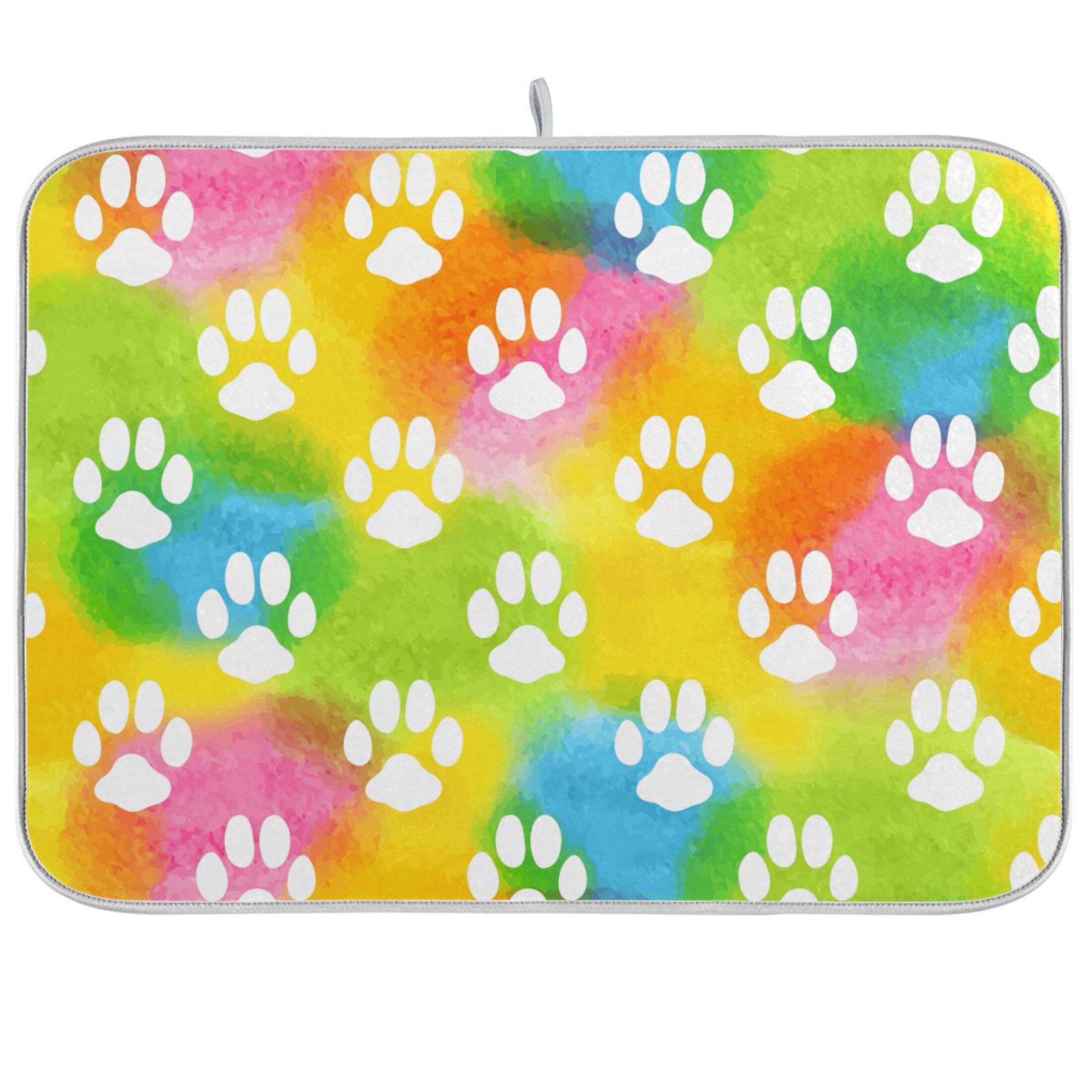 Watercolor Animal Footprint Dish Drying Mat Microfiber Kitchen Mats ...