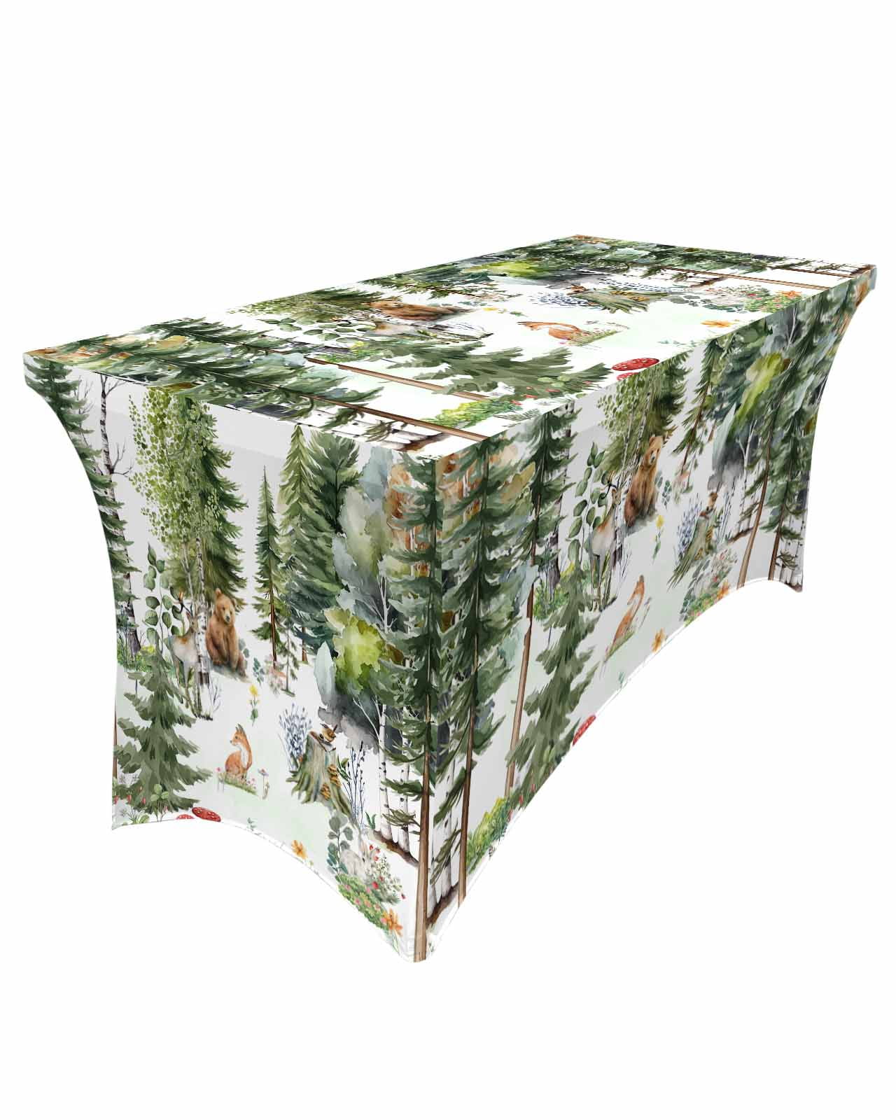 Watercolor Animals Bear Deer Rabbit Rectangular Elastic Table Skirt ...