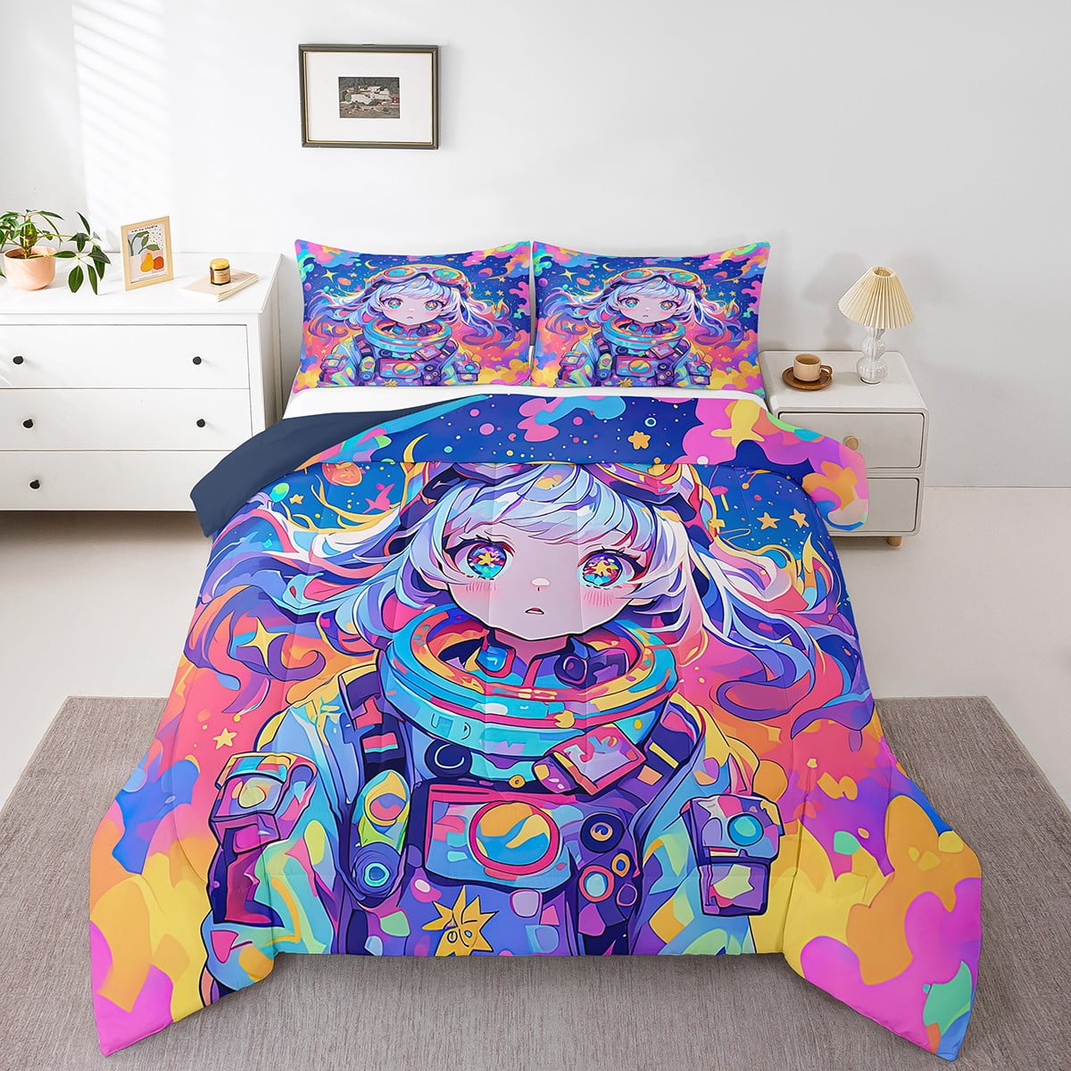 Watercolor Anime Bedding, 3D Anime Comforter Set Cosmo Galaxy Sci-Fi ...