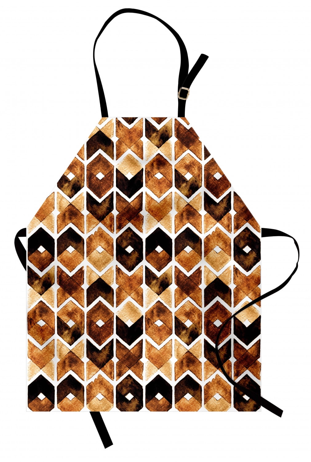 Watercolor Apron Chevron Geometric Motifs in Dark Coffee Colors Zigzag ...