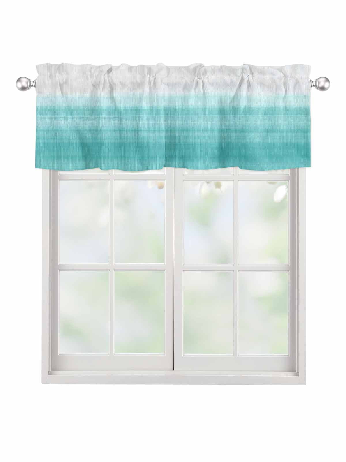 Watercolor Aqua White Gradient Curtain Valances for Kitchen Windows,Rod ...
