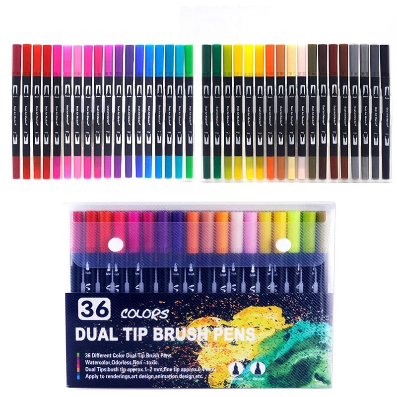 Watercolor Art Markers Brush Pen Dual Tip Fineliner Drawing for ...
