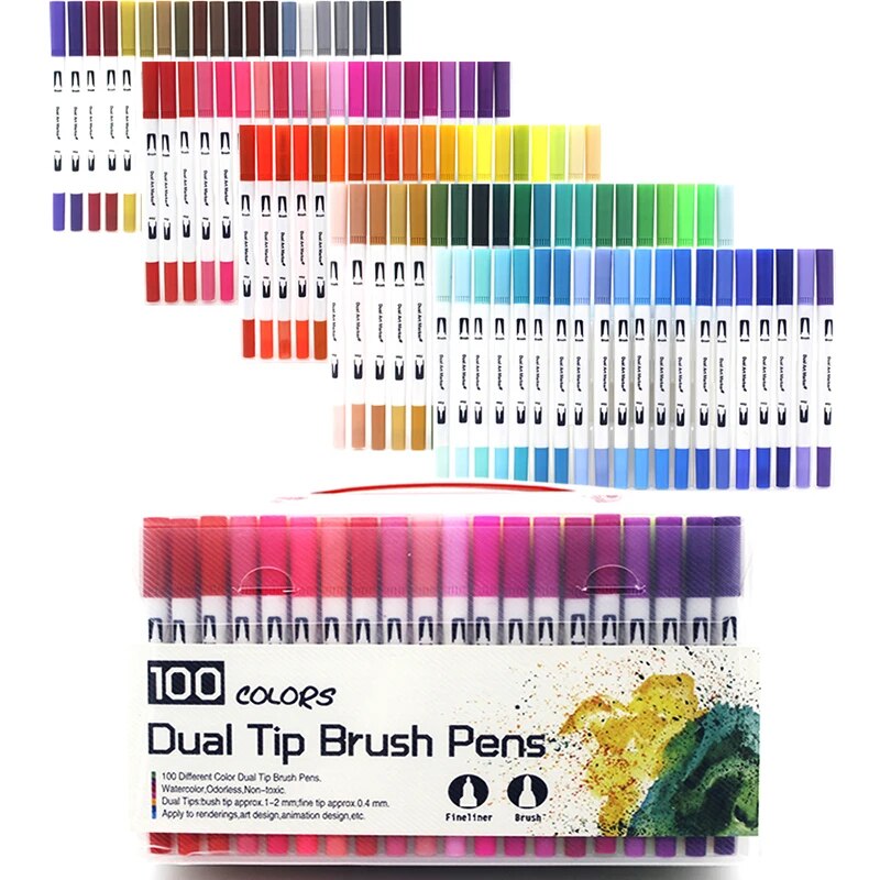 Watercolor Art Markers Brush Pen Dual Tip Fineliner Drawing for ...