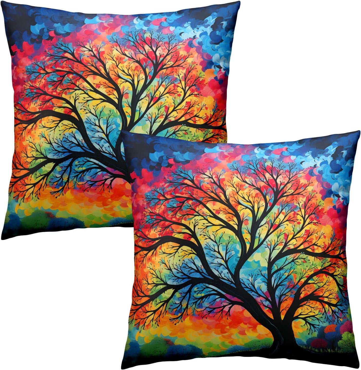 Watercolor Artistic Tree Pillow Covers - Colorful Tree Painting ...