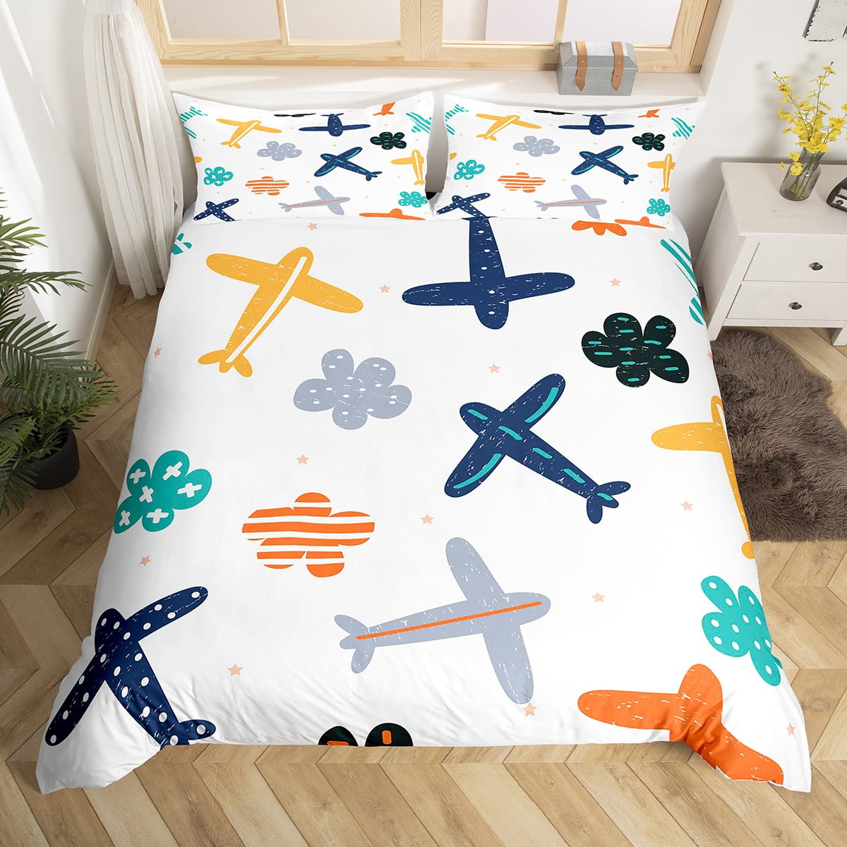 Watercolor Aviation Aircraft King Bedding Sets for Girls,Cartoon ...