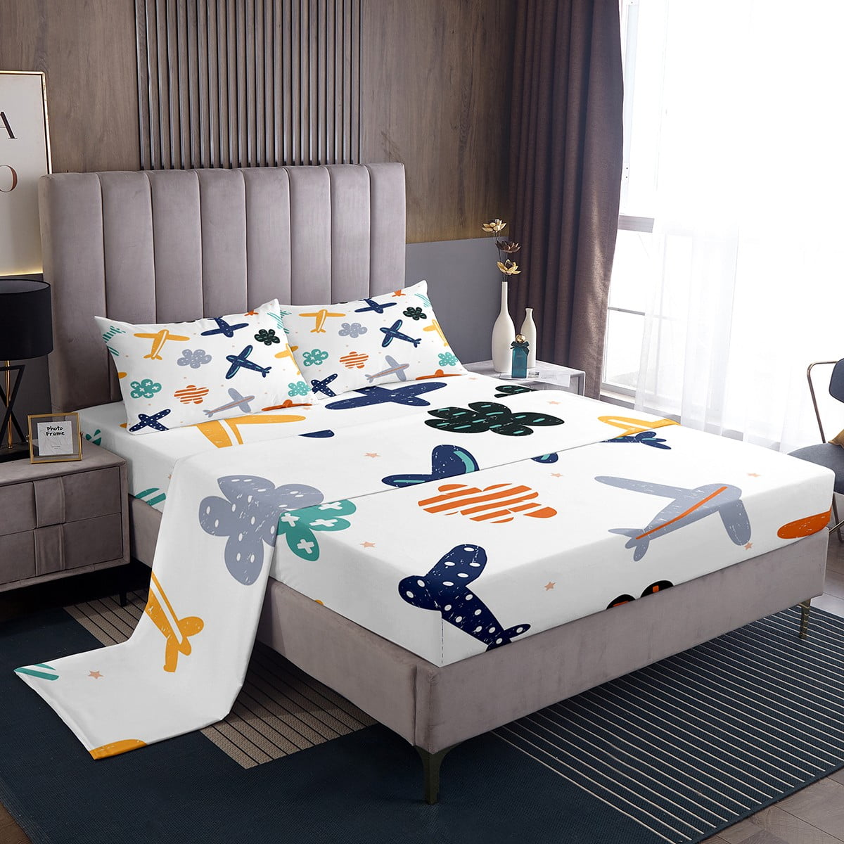 Watercolor Aviation Aircraft Twin Sheet Set for Girls,Cartoon Airplane ...