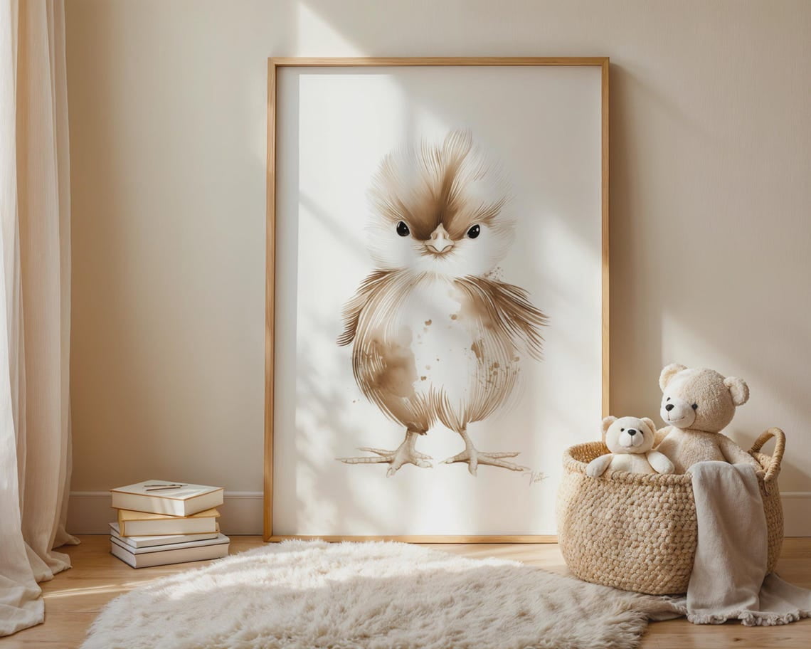 Watercolor Baby Chick Brown White Animal Nursery Art, Unframed Poster ...