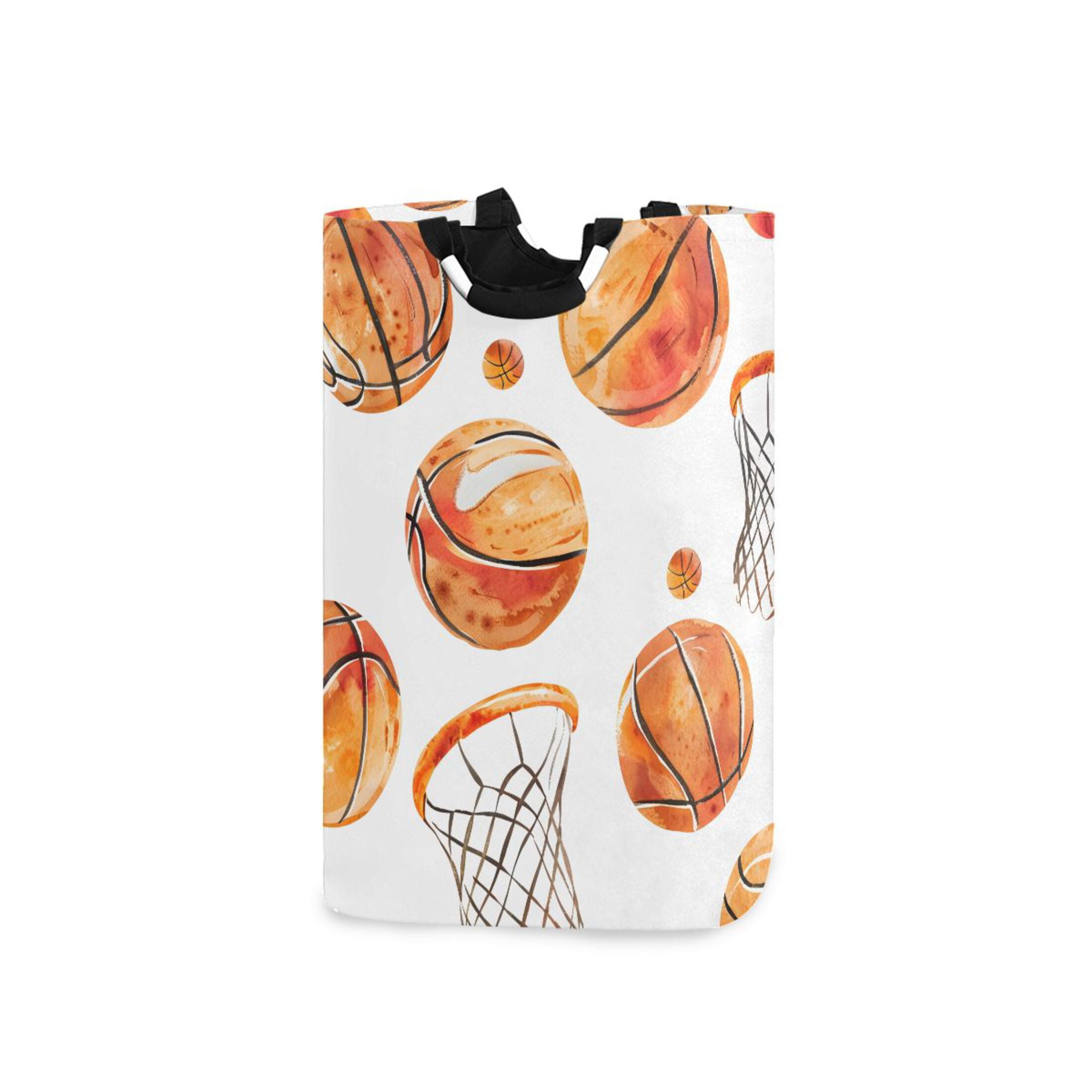 Watercolor Basketballs and Hoops Laundry Basket with Handles Foldable ...