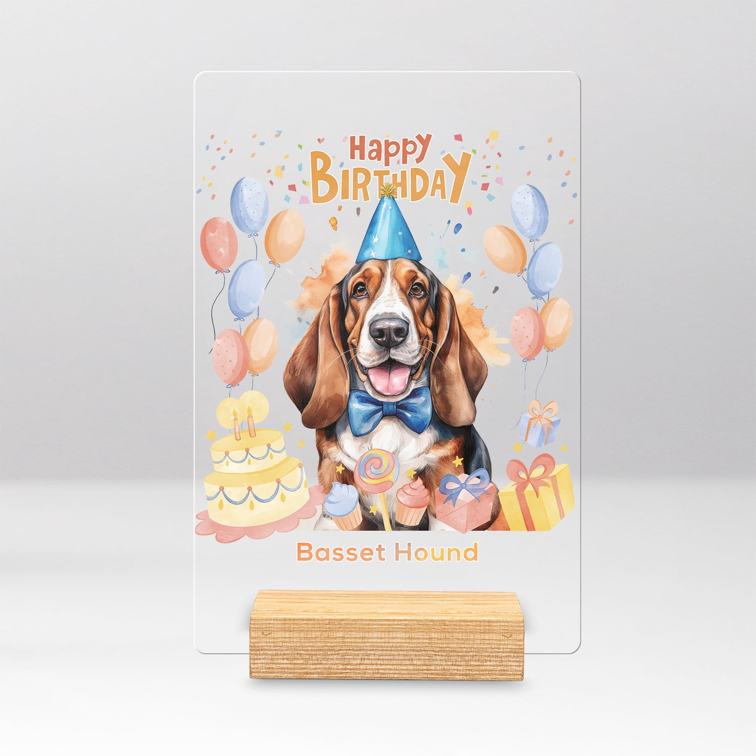 Watercolor Basset Hound Happy Birthday Celebration Balloons Gift Party ...