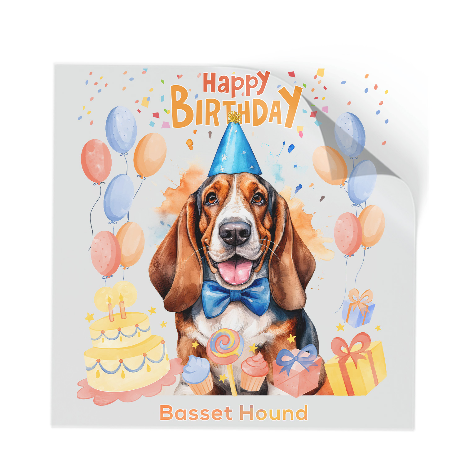 Watercolor Basset Hound Happy Birthday Celebration Balloons Gift Party ...