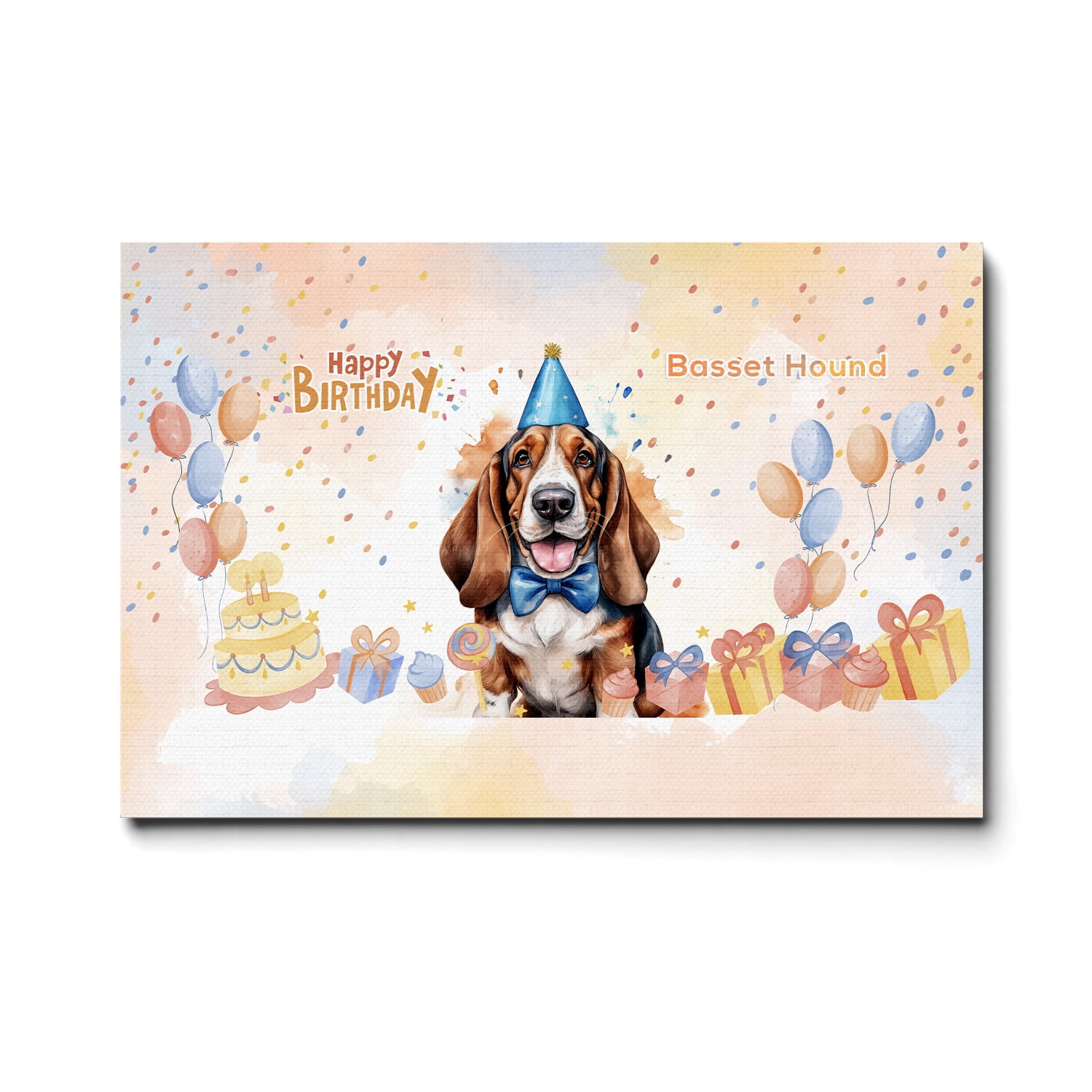 Watercolor Basset Hound Happy Birthday Celebration Balloons Gift Party ...
