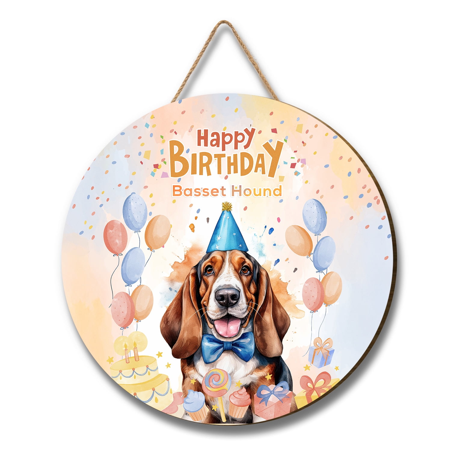 Watercolor Basset Hound Happy Birthday Celebration Balloons Gift Party ...