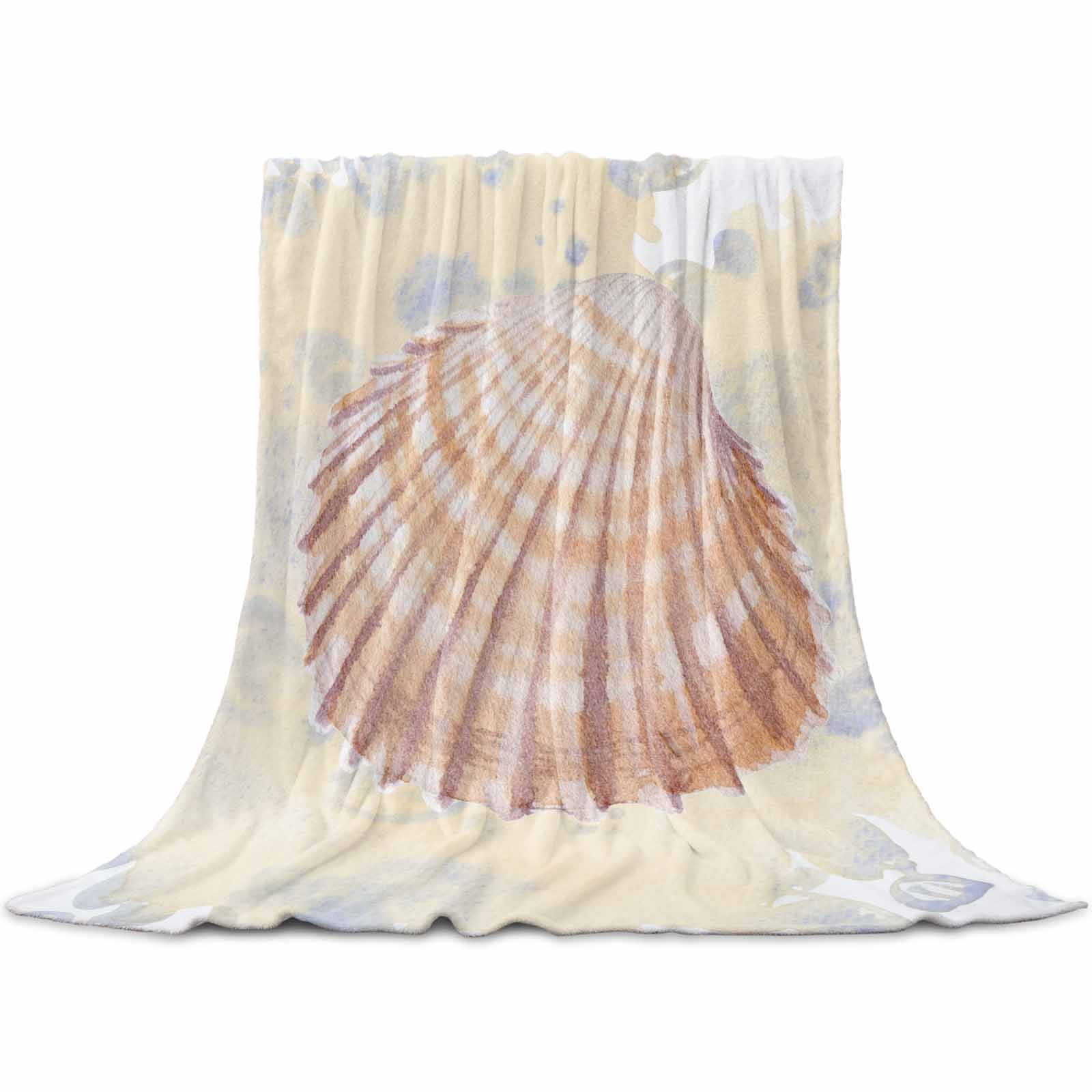Watercolor Beach Shell Throw Blankets, Soft Flannel Fleece Microfiber ...