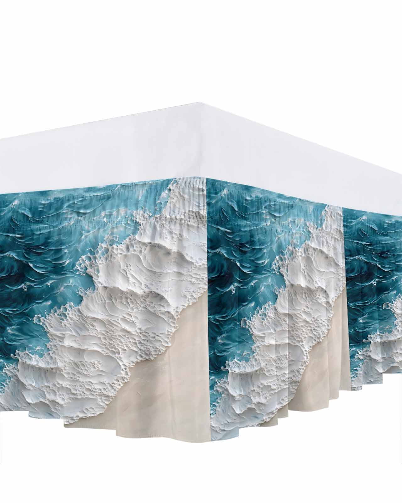 Watercolor Beach Waves Ruffle Bed Skirt Queen Size Abstract Blue Ocean ...