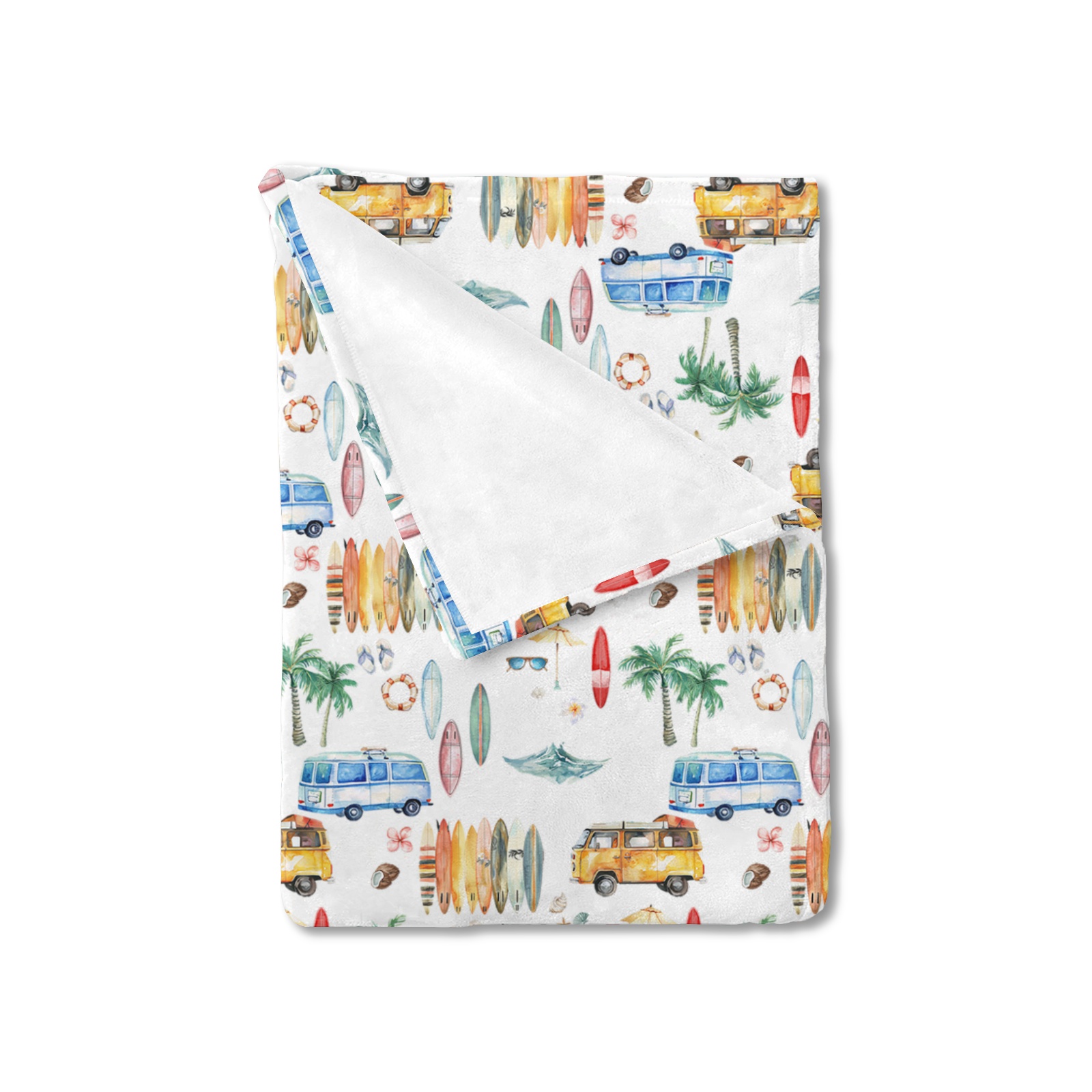 Watercolor Beah Surfing Baby Blanket for Girl Boy Beach Bus Coconut ...